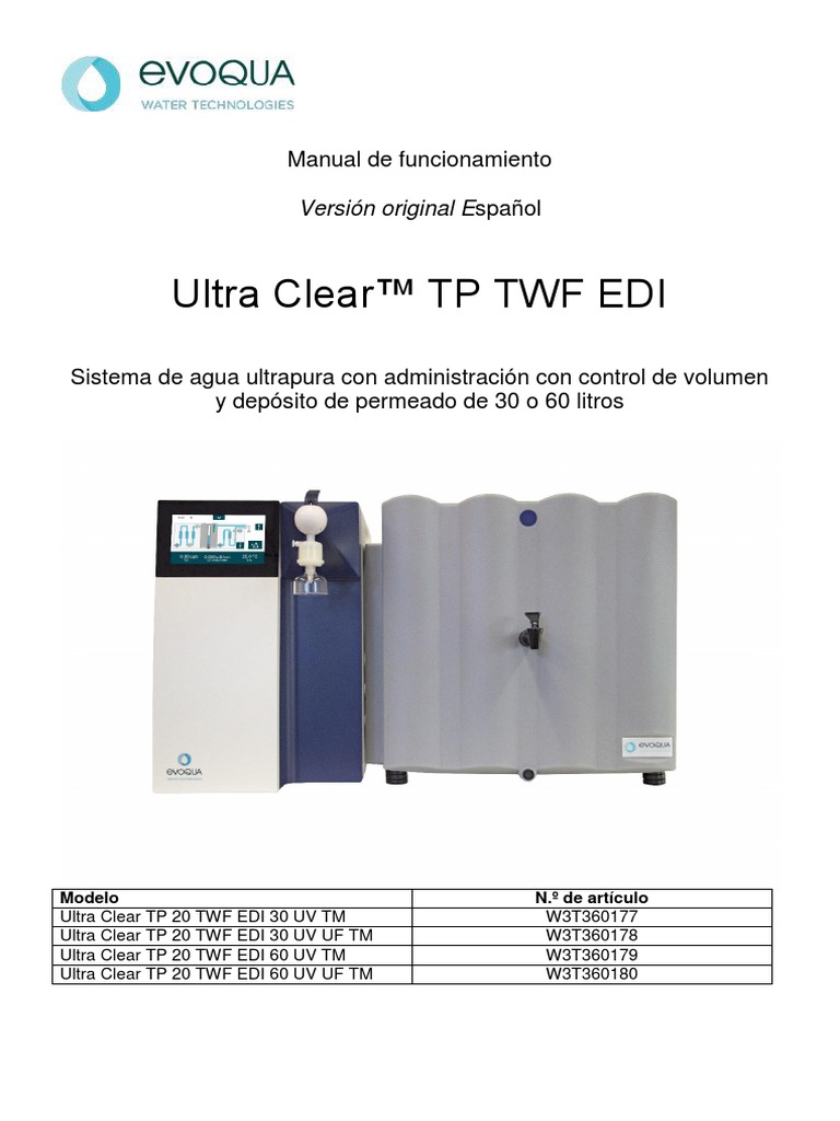 Ultra Clear TWF EDI TP Serie Anleitung SP Rev01 PDF | Descargar gratis PDF | Ultravioleta | Agua