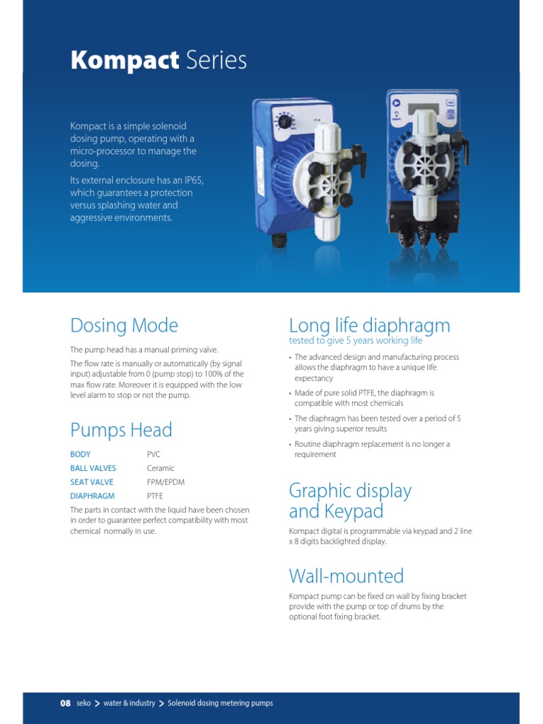 SEKO Solenoid Dosing Pumps Kompact Series | PDF | Valve | Flow Measurement