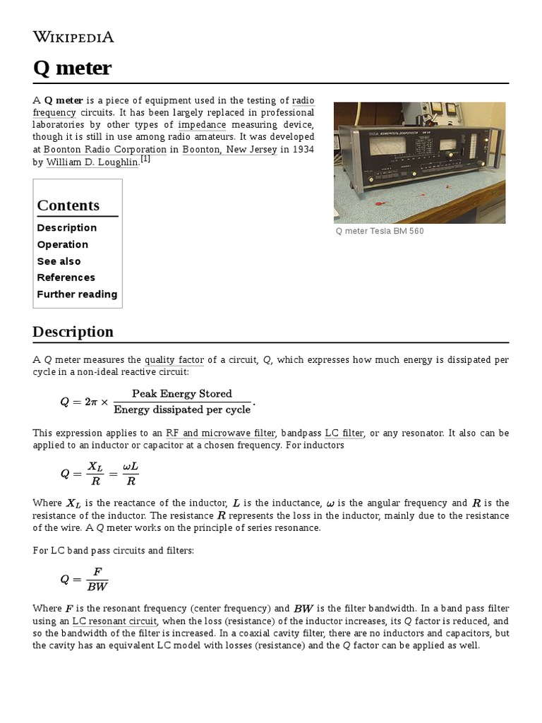 Q Meter: Description Operation See Also References Further Reading ...