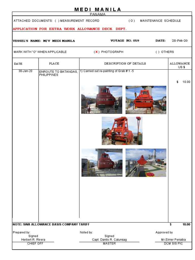 Medi Manila: Application For Extra Work Allowance Deck Dept | PDF