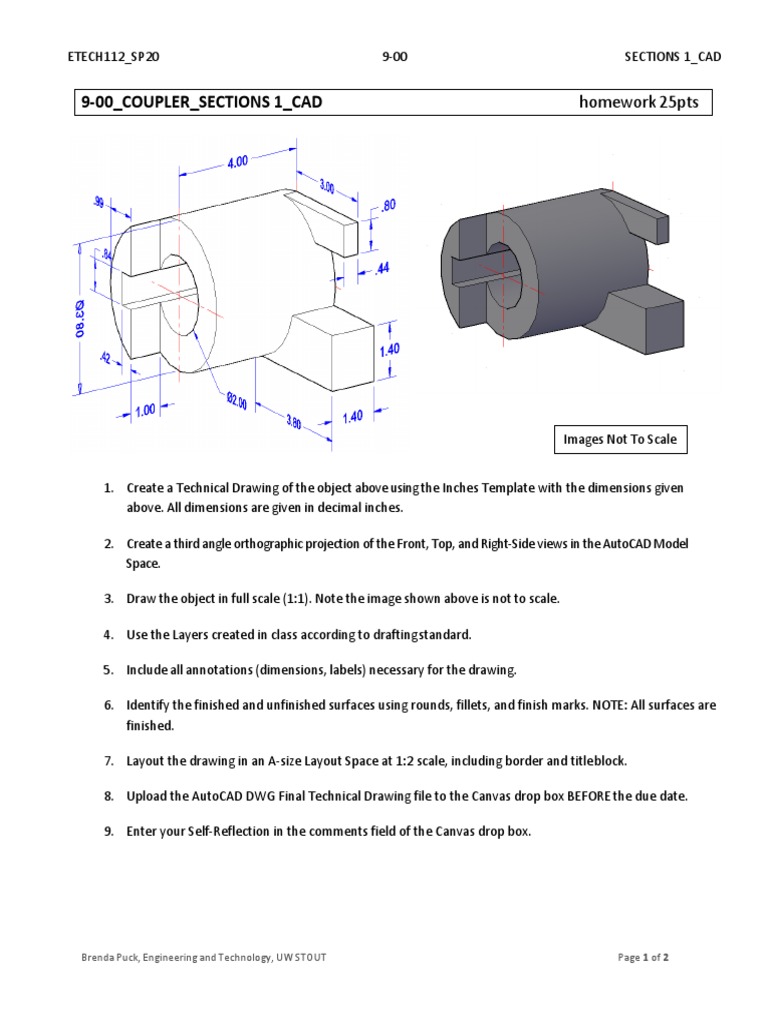 9 00 - Coupler - Sections 1 - Cad: Homework 25pts | PDF | Computers