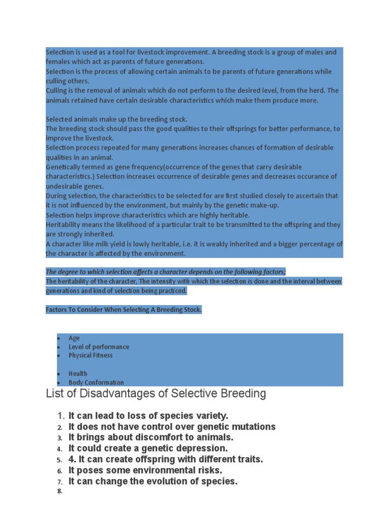 List of Disadvantages of Selective Breeding: 1. It Can Lead To Loss of ...
