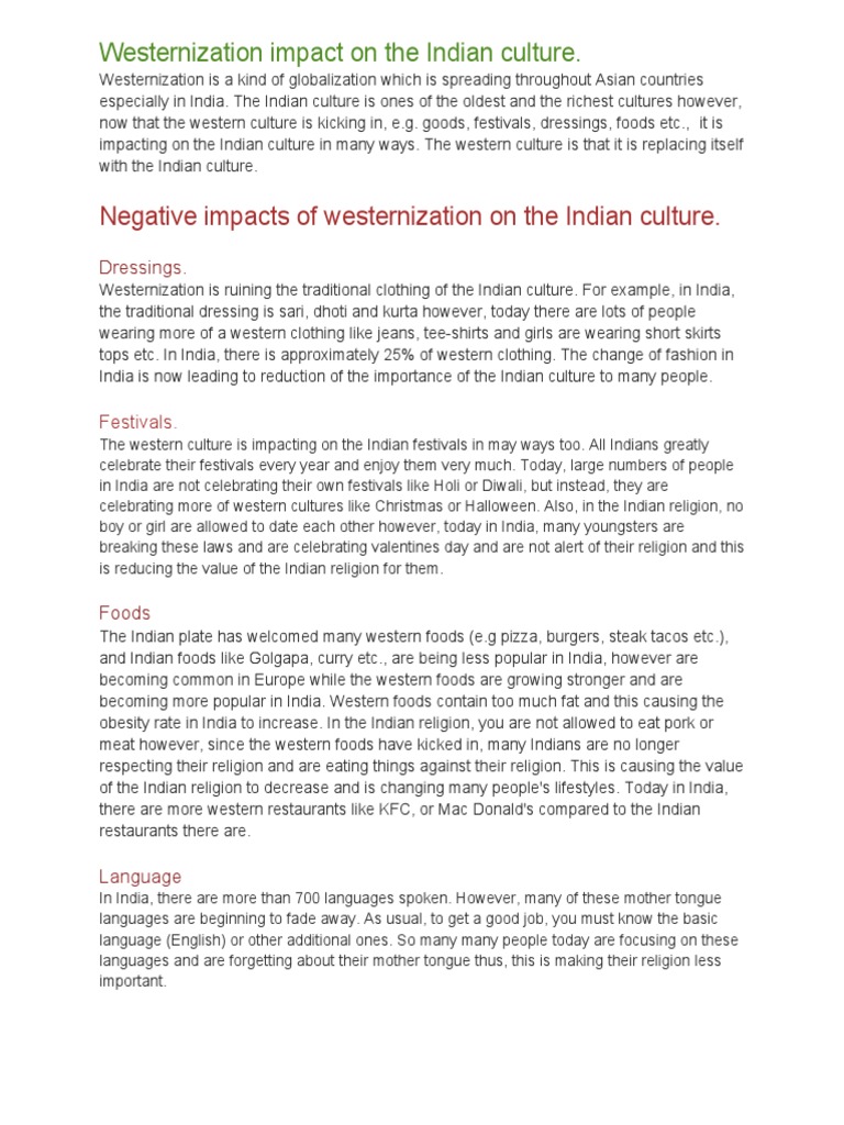Impact of Westernization on Indian Culture | PDF | Festival | Clothing
