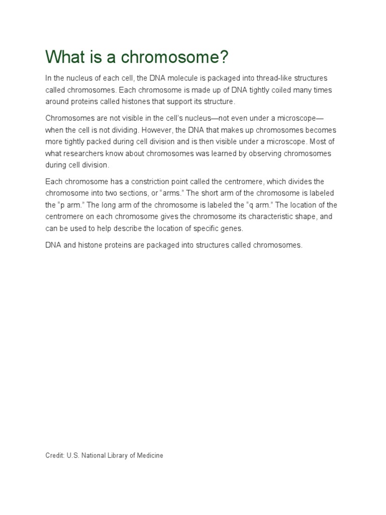 What Is A Chromosome?: Credit: U.S. National Library of Medicine | PDF ...