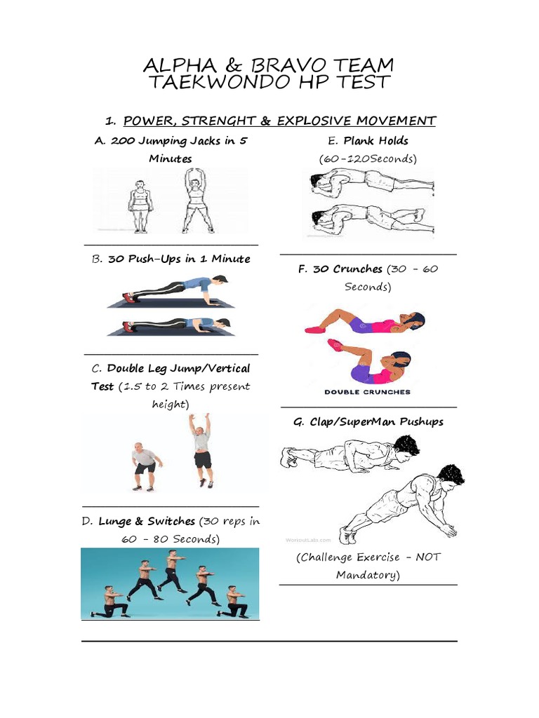 Taekwondo Team Fitness Test | PDF | Physical Exercise | Sports