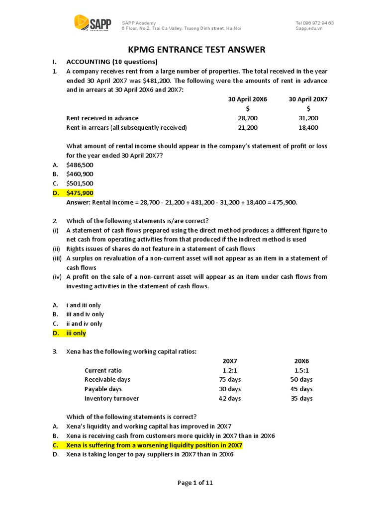 Sapp - KPMG Entrance Test Answer PDF | PDF | Financial Audit | Audit