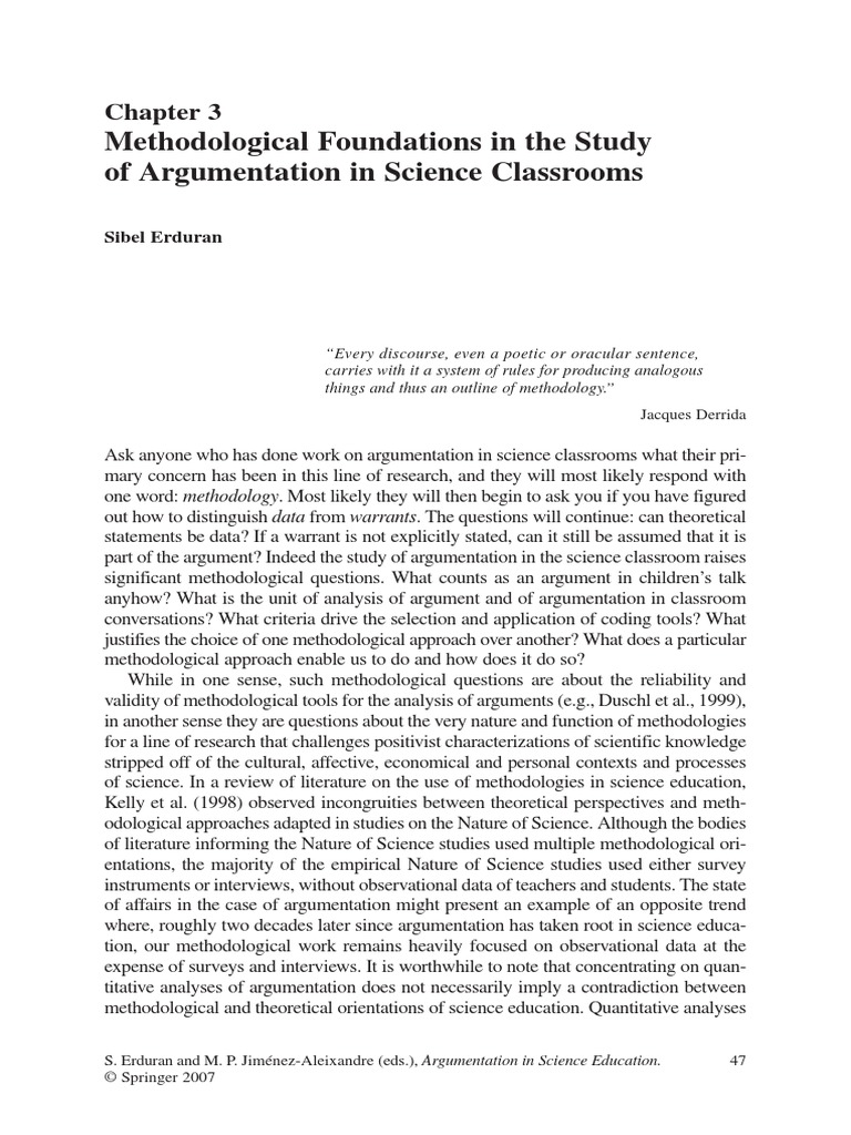 Methodological Foundations in The Study of Argumentation in Science Classrooms | PDF ...