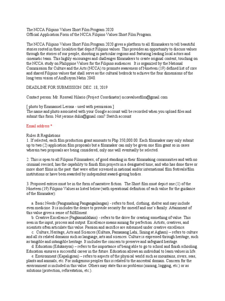 The NCCA Filipino Values Short Film Program 2020 | PDF | Filmmaking | Family