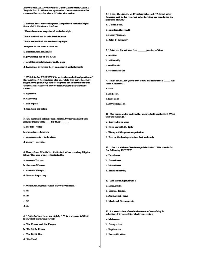 Below Is The LET Reviewer For General Education GENED | PDF | Mutiny | Meat