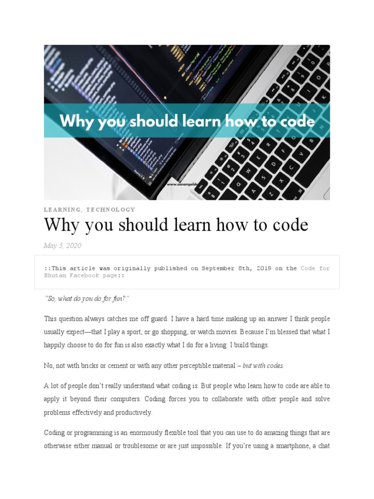 Why You Should Learn To Code | PDF | Computer Programming | Startup Company
