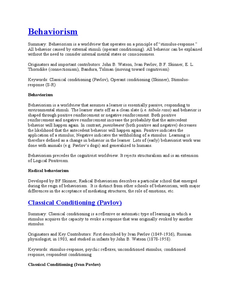 Behaviorism | PDF | Behaviorism | Classical Conditioning