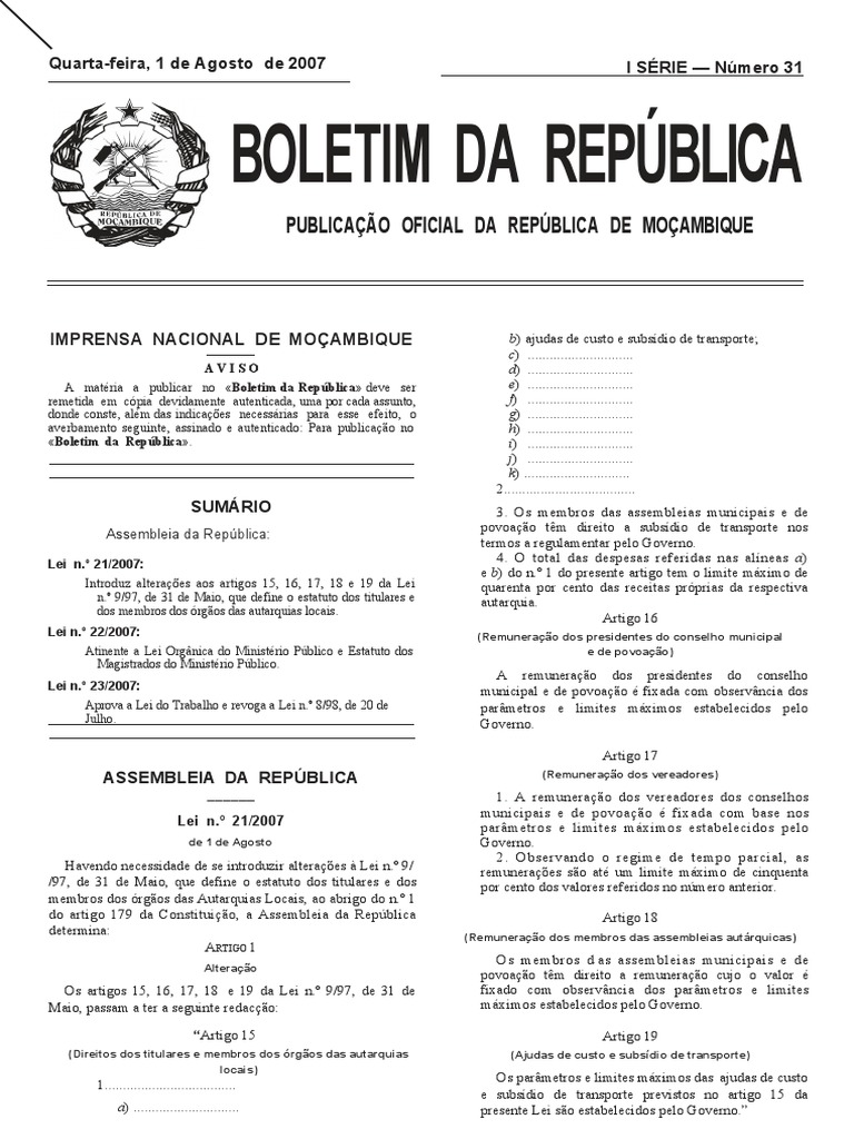 Lei 23 2007 Lei de Trabalho | PDF | República | Sindicato