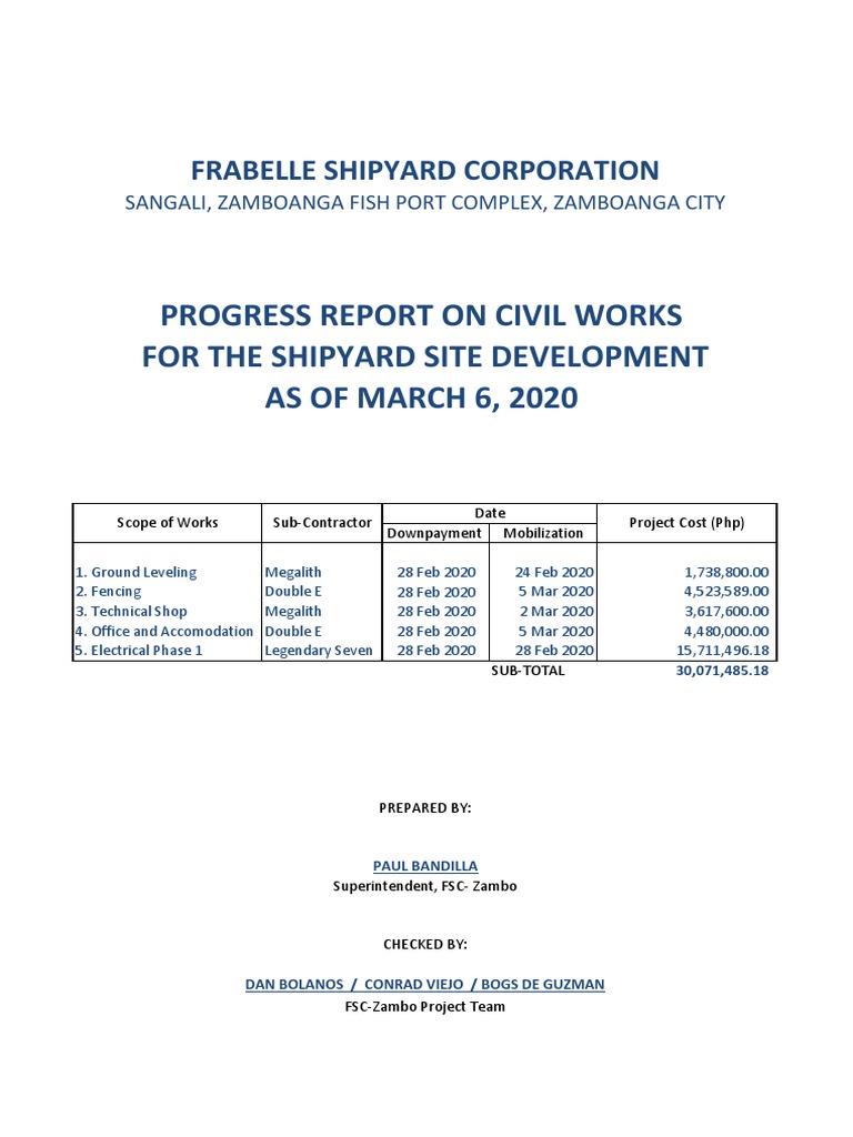 Frabelle Shipyard Progress Report Highlights Civil Works Updates | PDF ...