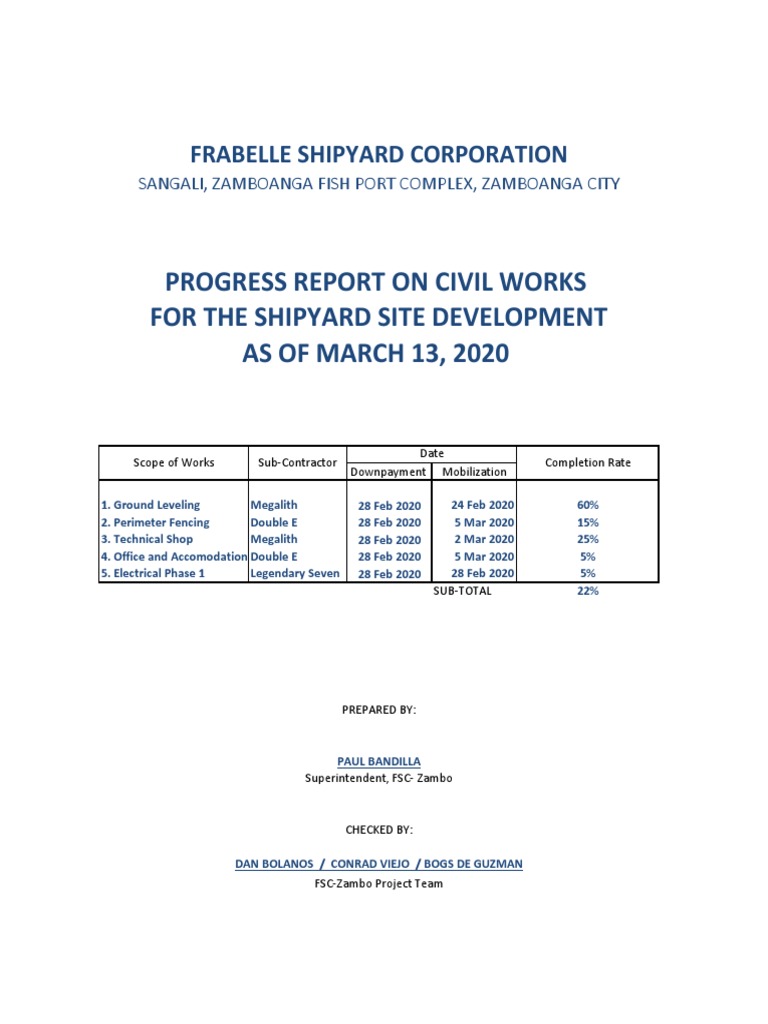 Progress Report - FSCZ Site Development - 03.13.2020 | PDF | Building ...