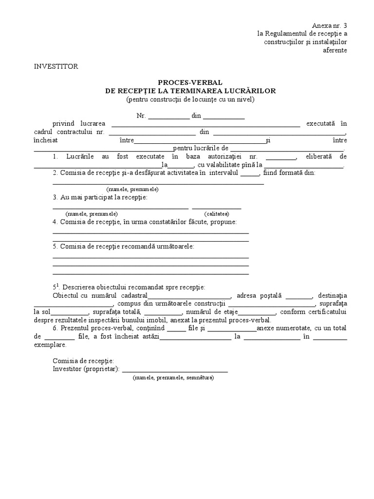 Proces Verbal de Receptie La Terminarea Lucrarilor-1 | PDF
