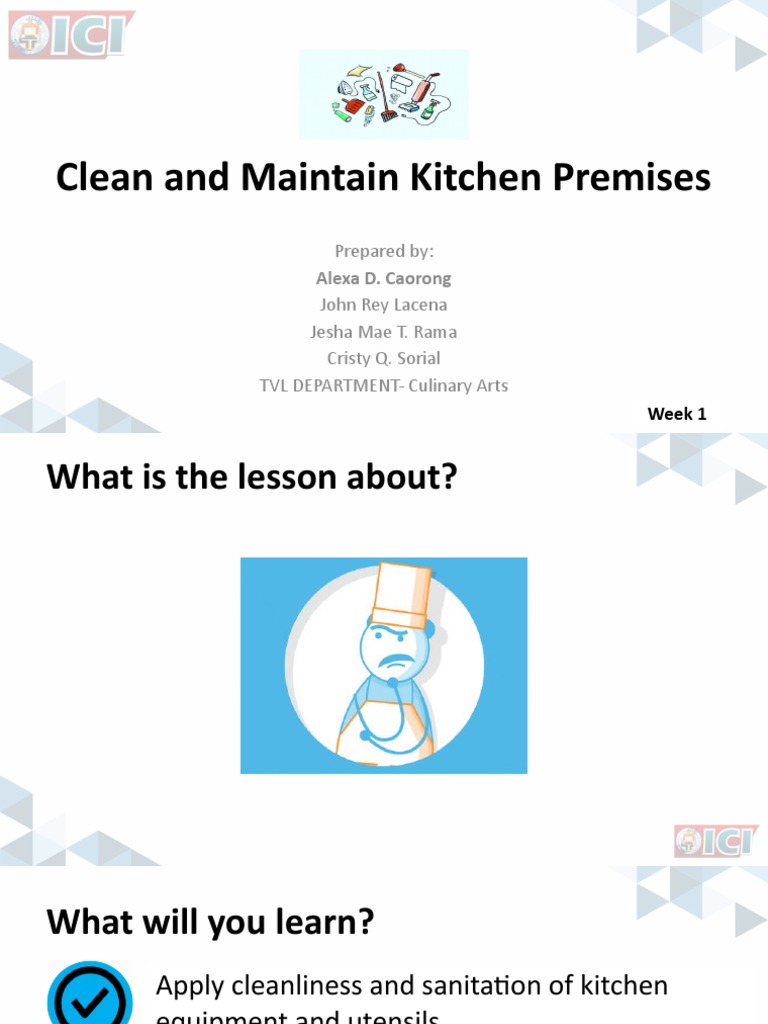 Cleaning and Maintaining Kitchen Premises | PDF | Kitchen Utensil ...