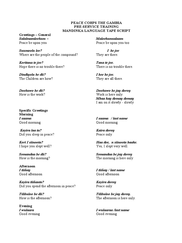 Peace Corps The Gambia Pre-Service Training Mandinka Language Tape ...