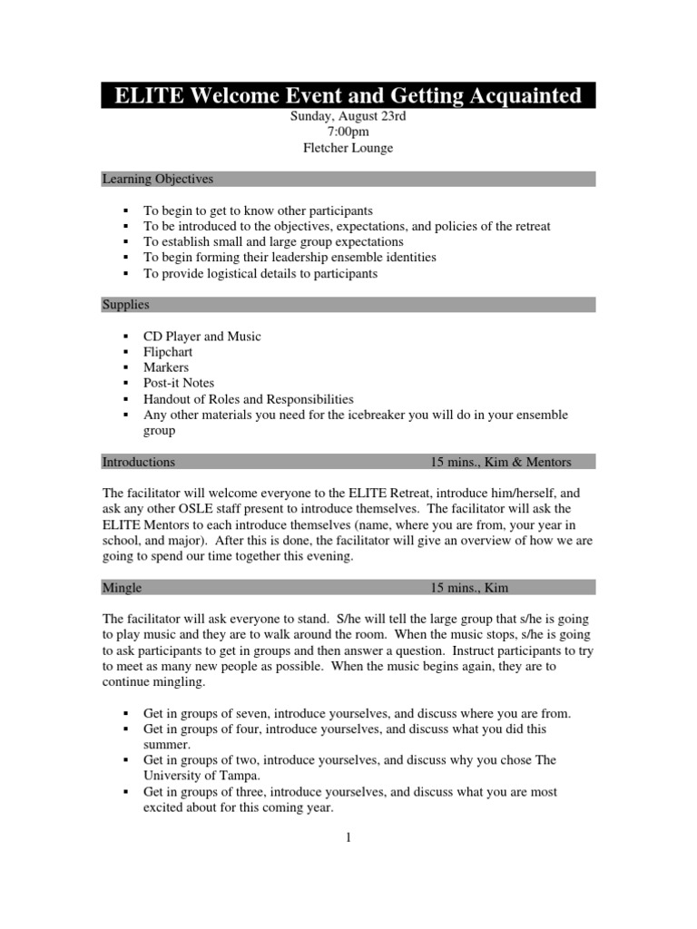 ELITE Welcome Event and Getting Acquainted | PDF | Leadership | Mentorship