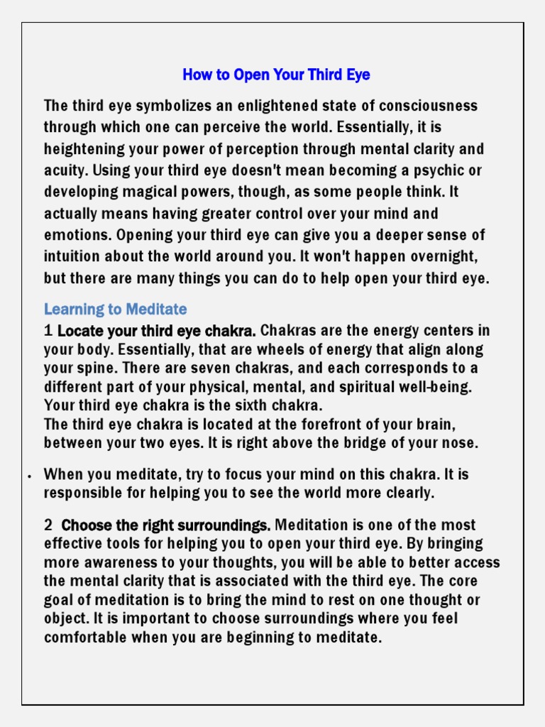 How To Open Third Eye - Meditation Technique PDF | Download Free PDF ...