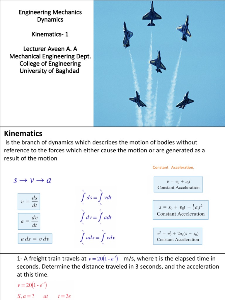 Engineering Mechanics Dynamics Kinematics-1 Lecturer Aveen A. A ...
