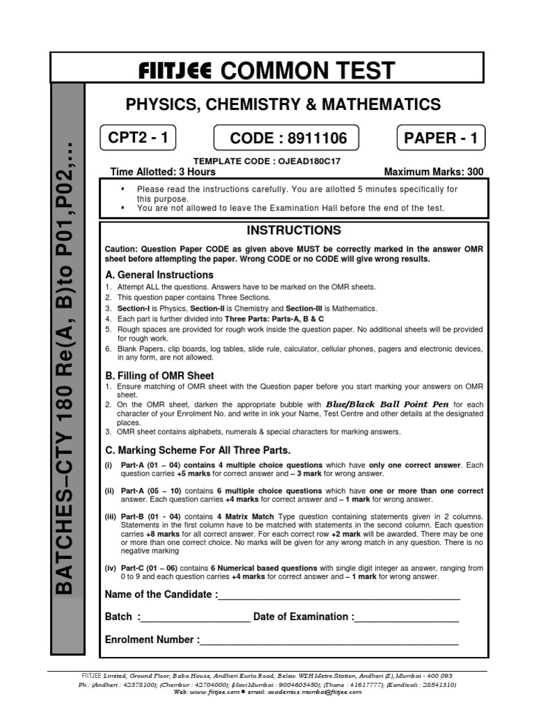 Fiitjee: Common Test | PDF | Rotation Around A Fixed Axis | Activation ...