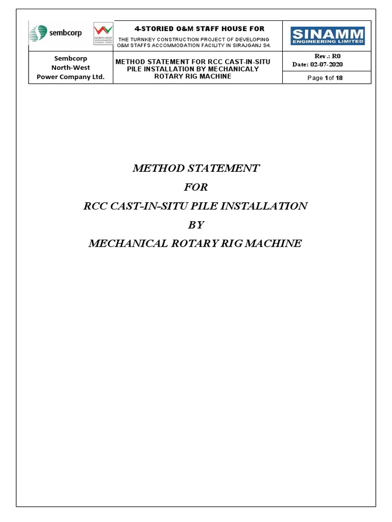 RCC Pile Installation Method Statement | PDF | Deep Foundation ...