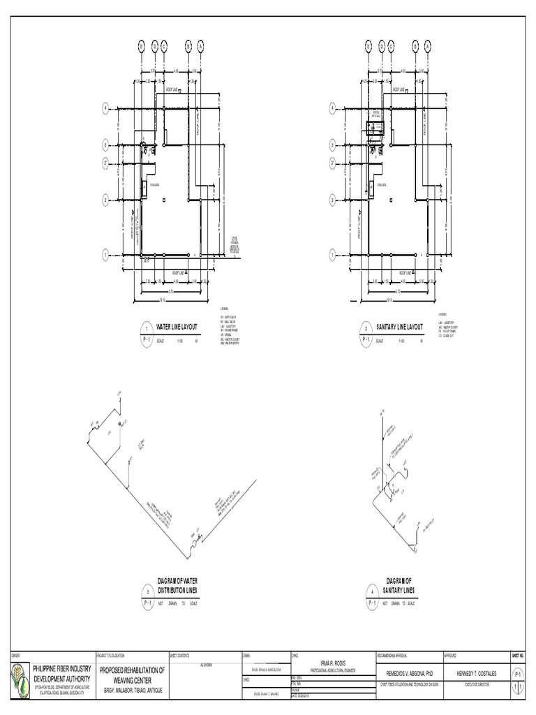 Water Line Layout Sanitary Line Layout: A B C D E A B C D E | PDF ...