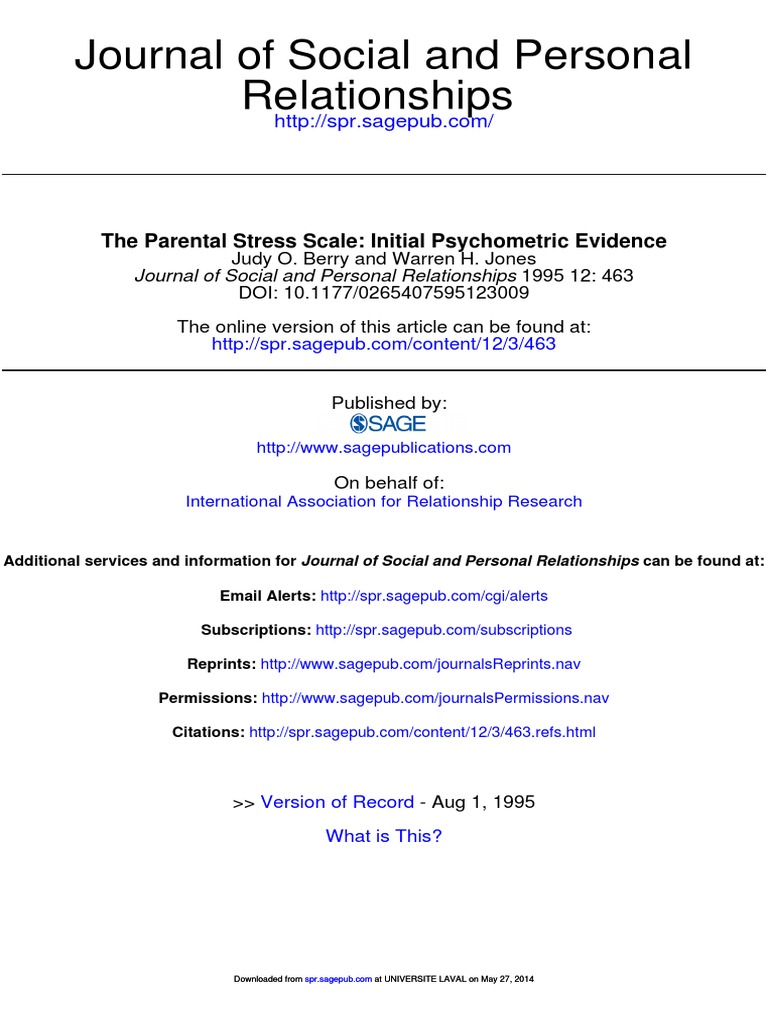 Relationships Journal of Social and Personal: The Parental Stress Scale ...