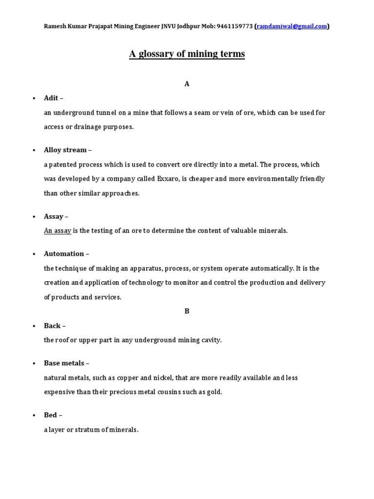 A Glossary of Mining Terms | PDF | Mining | Minerals