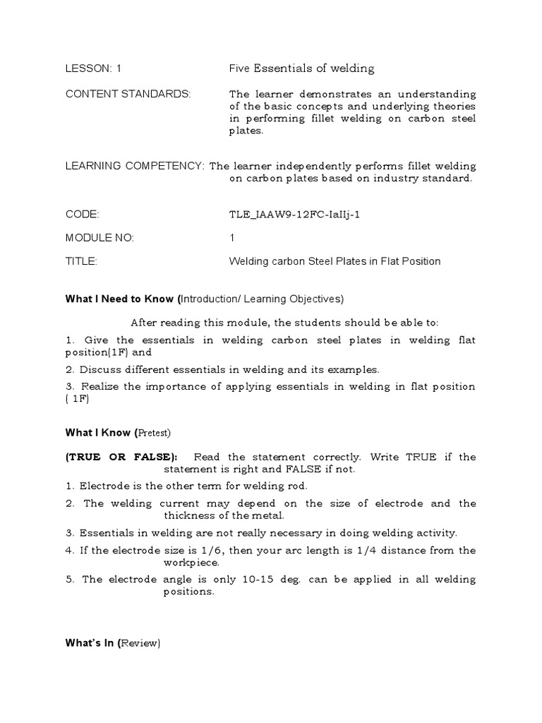 Q1, Module 1, Lesson1 | PDF | Welding | Construction