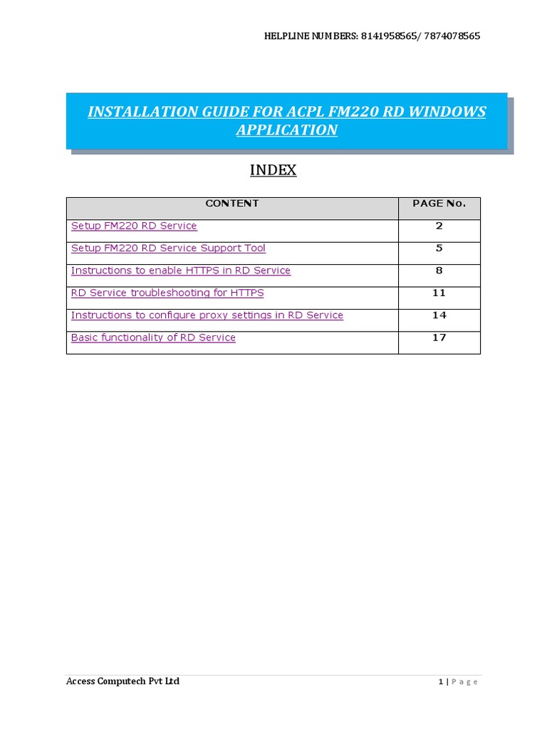 Installation Guide For Acpl Fm220 RD Windows Application: Index | PDF