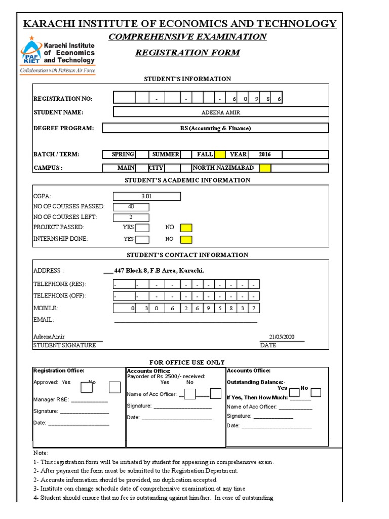 Comprehensive Exam Registration Form Updated 1 | PDF | Vocational ...