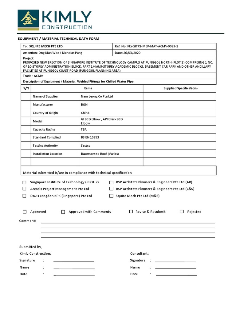 EQUIPMENT MATERIAL TECHNICAL DATA FORM (MEP) - BON Welded Fittings | PDF
