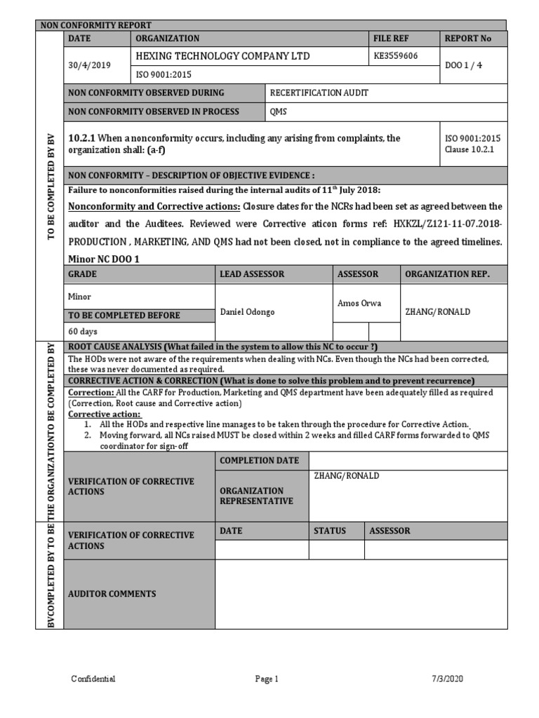 Hexing Technology Company LTD: 10.2.1 When A Nonconformity Occurs ...
