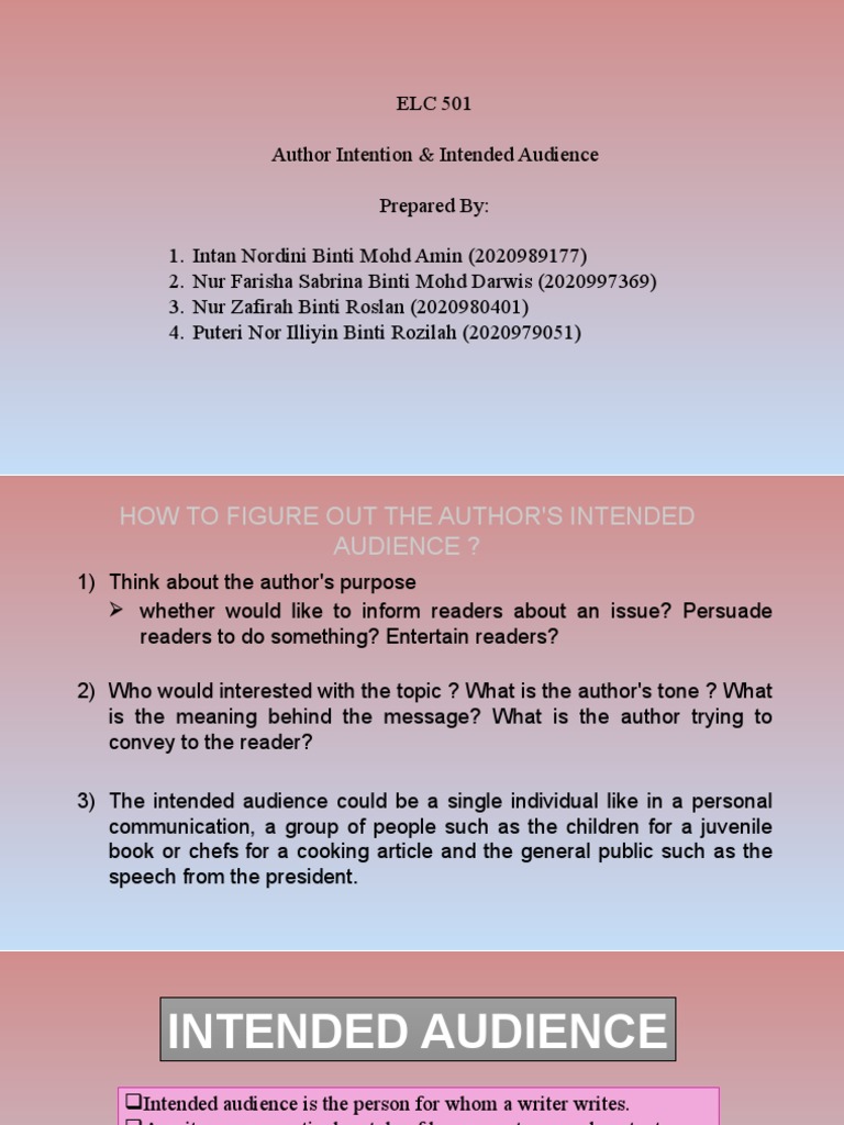 Understanding Author's Intended Audience | PDF | Communication | Human ...