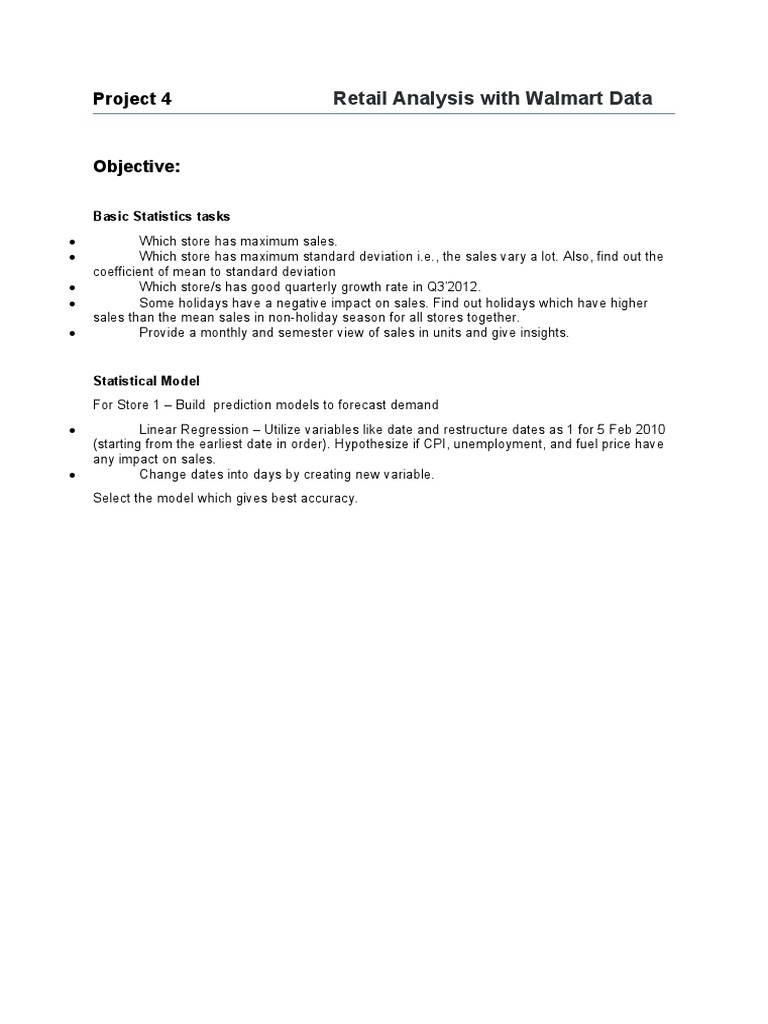 Project 4: Retail Analysis With Walmart Data | PDF | Statistical ...