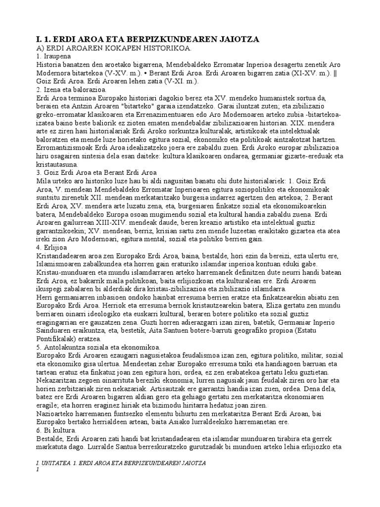 Erdi Aroa Eta Berpizkundea | PDF
