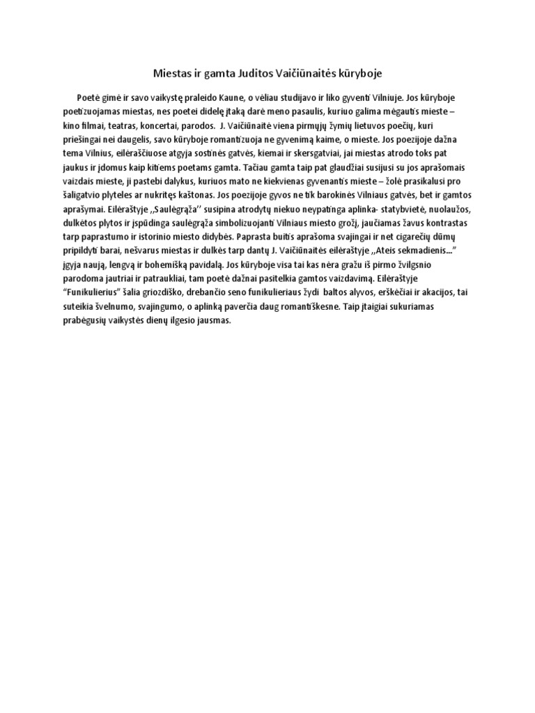 Miestas Ir Gamta Juditos Vaičiūnaitės Kūryboje | PDF