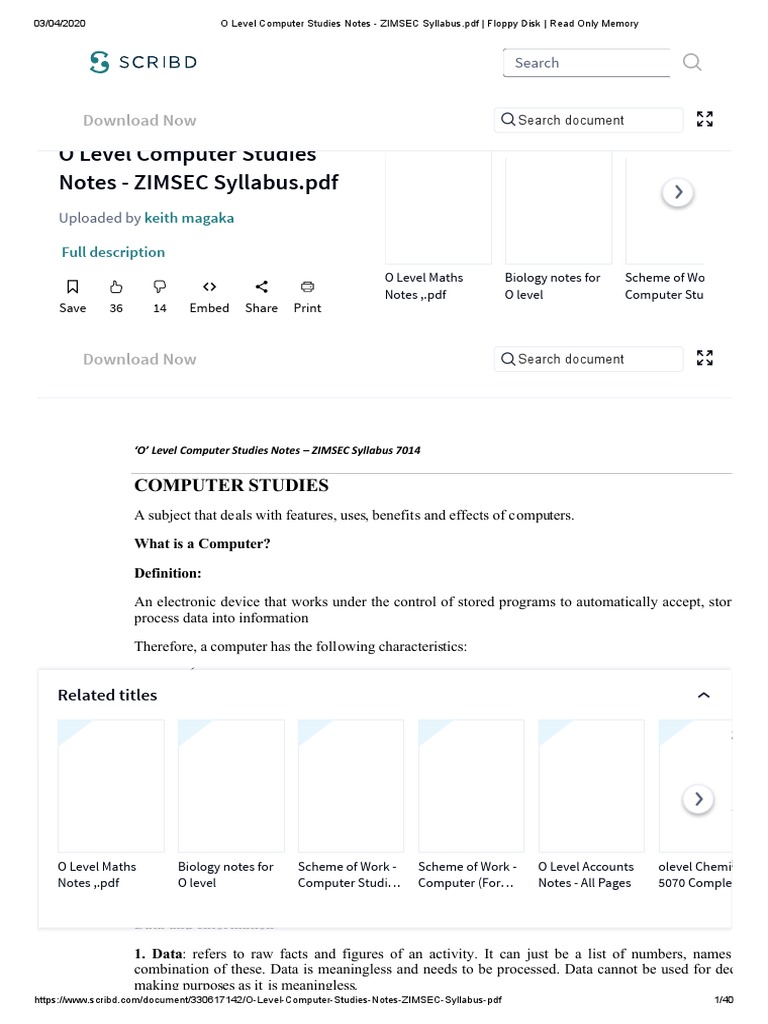 O Level Computer Studies Notes - ZIMSEC Syllabus - PDF - Floppy Disk ... O Level Computer Studies Notes - ZIMSEC Syllabus - PDF - Floppy Disk ...
