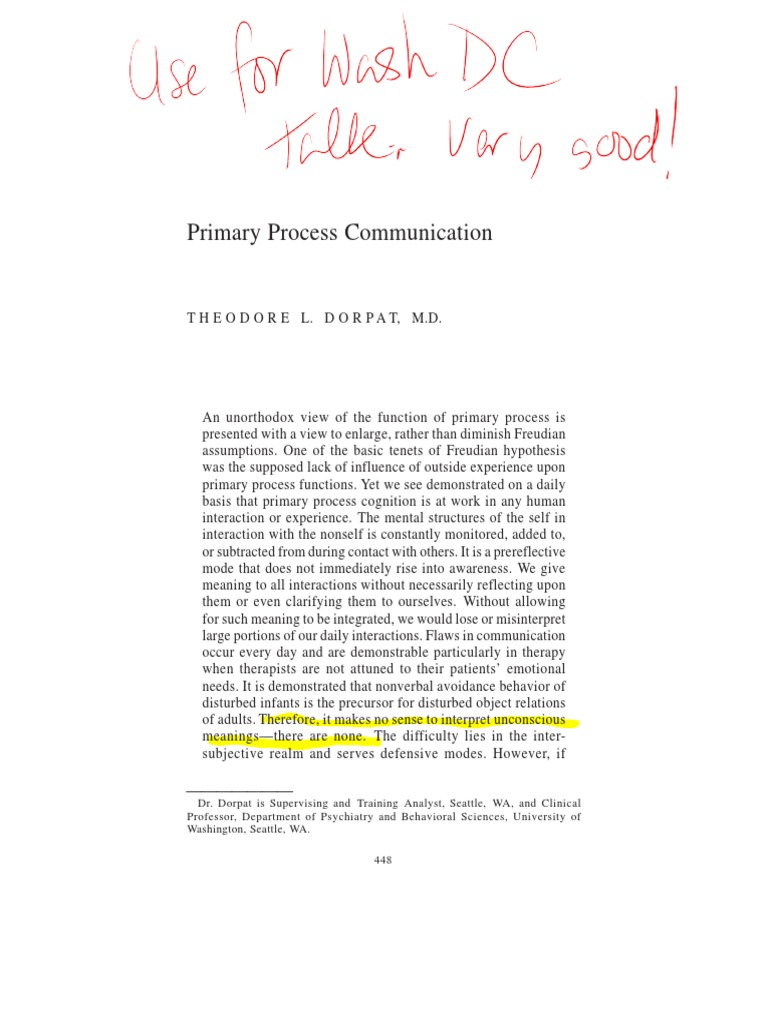 Primary Vs Secondary Process Communication | PDF | Psychoanalysis | Id