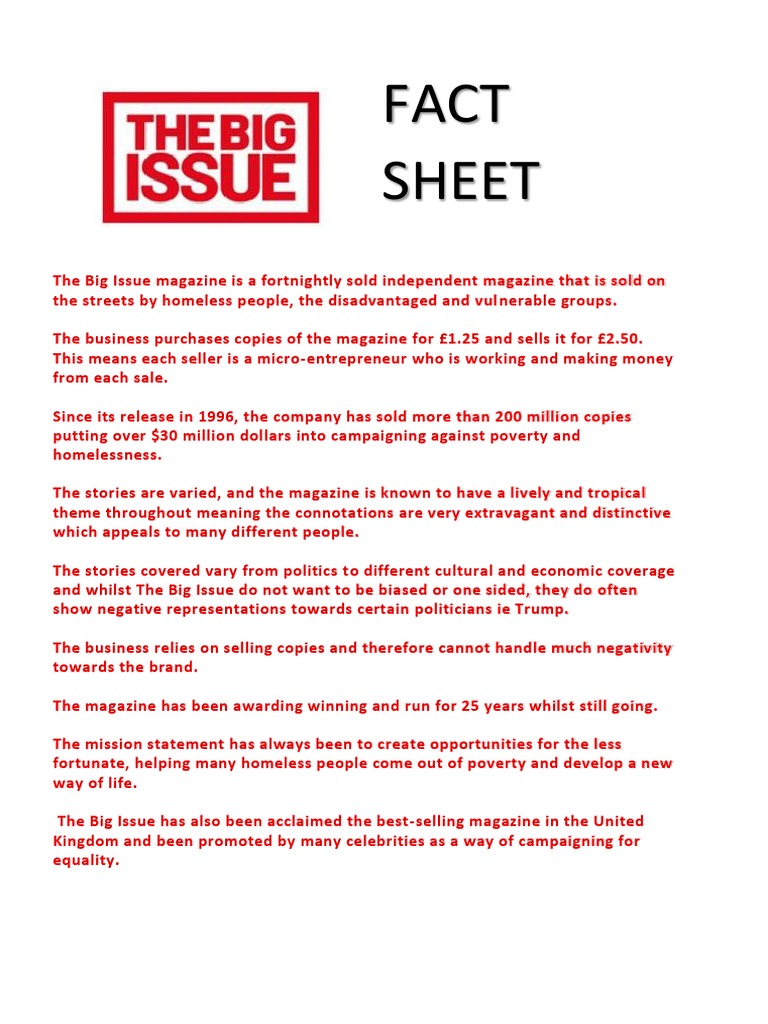 The Big Issue Fact Sheet | PDF