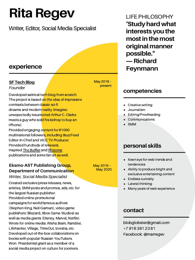 Rita Regev Writing SMM CV | PDF | Publishing | Social Media