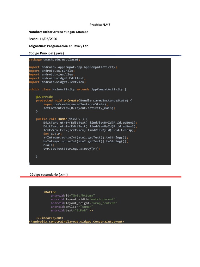 Practica N.º 7 Nombre: Richar Arturo Yungan Guaman Fecha: 11/06/2020 ...