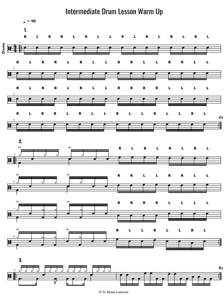 Intermediate Drum Lesson Warm Up | PDF | Percussion Instruments ...