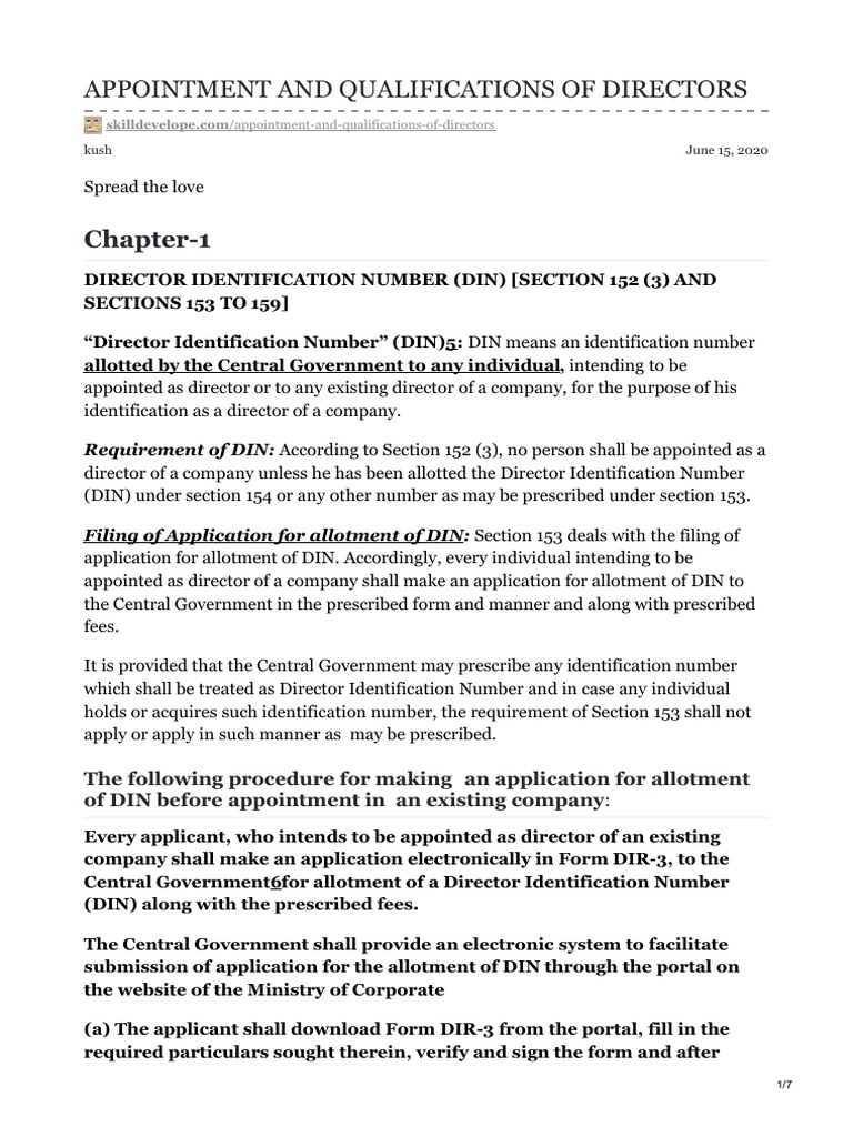 Chapter-1: Appointment and Qualifications of Directors | PDF | Identity ...