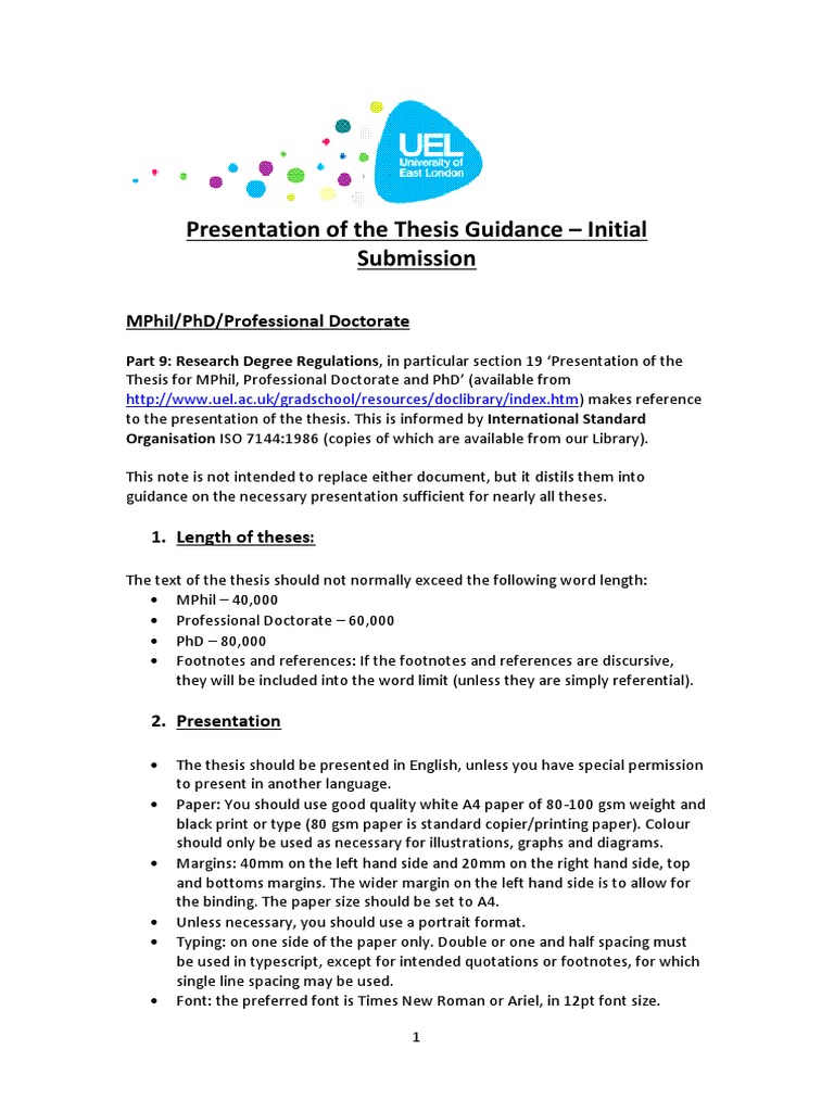 UEL Thesis and Dissertation Presentation Format | PDF | Thesis | Doctorate