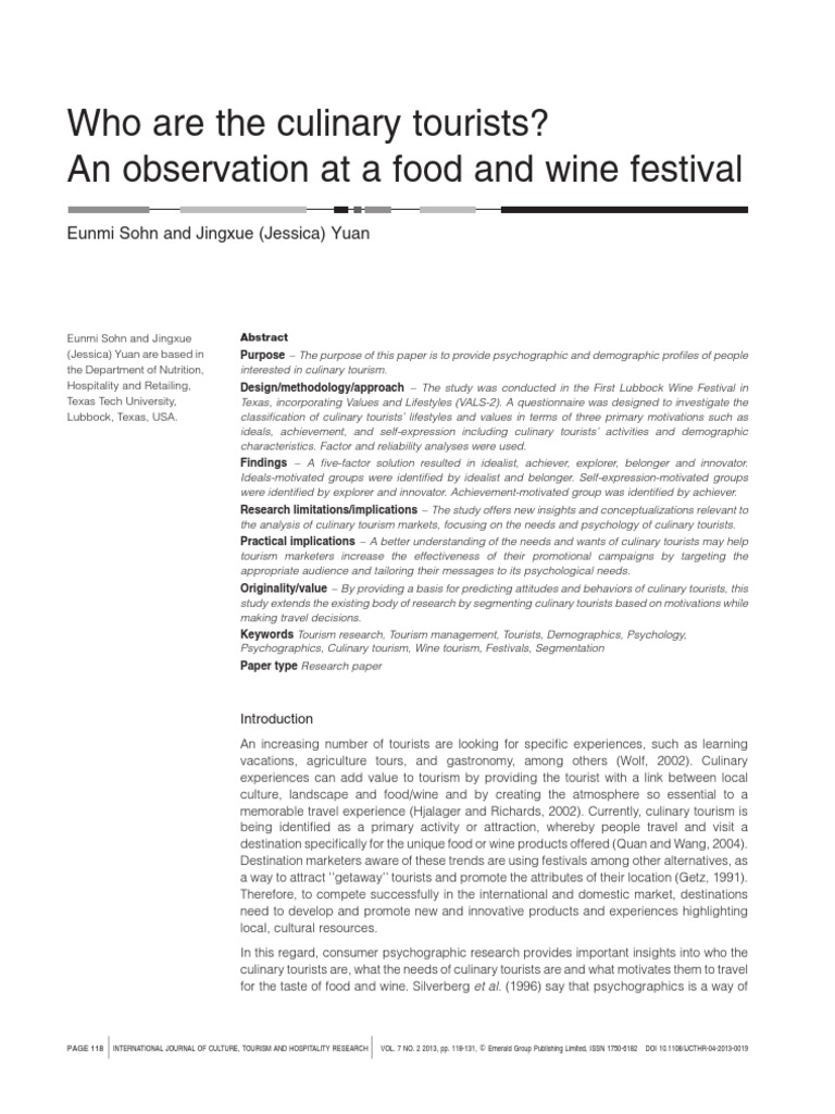 Profiles of Culinary Tourists' Motivations | PDF | Market Segmentation ...