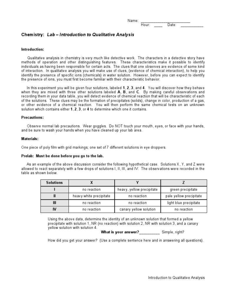 Introduction To Qualitative Analysis Pdf Precipitation Chemistry