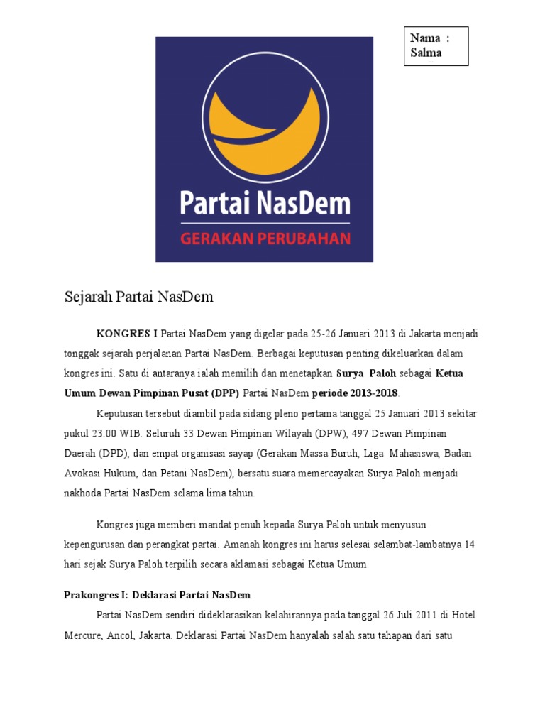 Sejarah Partai NasDem | PDF