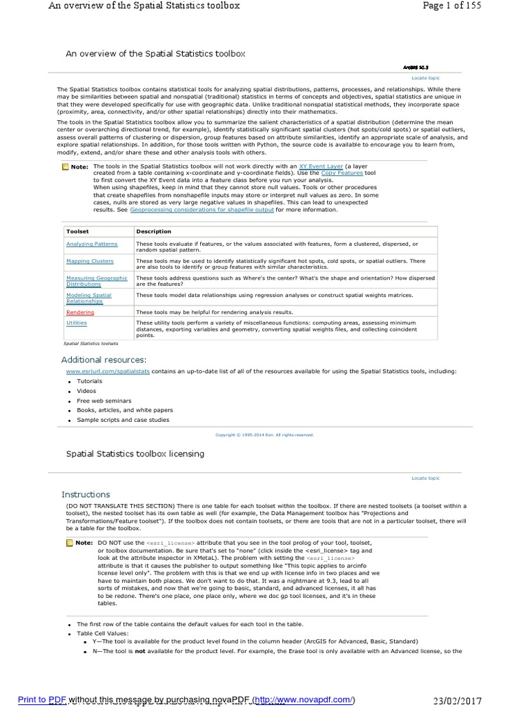 An Overview of The Spatial Statistics Toolbox PDF | PDF | Spatial Analysis | Arc Gis